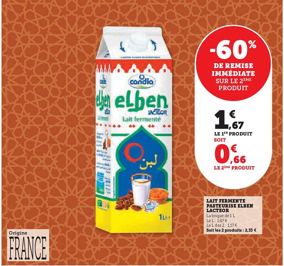 Promo Lait Fermenté Pasteurisé Elben Lactéor Candia chez Super U ...
