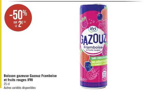 Promo Boisson Gazeuse Gazouz Framboise Et Fruits Rouges Ifri chez Géant ...