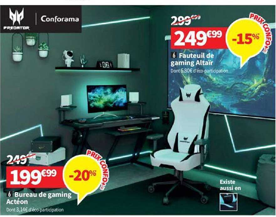 Promo Bureau De Gaming Actéon, Fauteuil De Gaming Altaïr chez Conforama ...