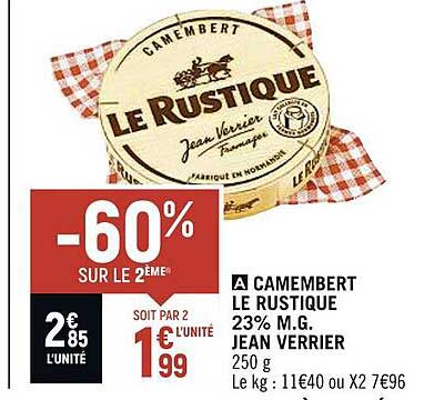 Promo Camembert Le Rustique 23% M.g. Jean Verrier chez Spar - iCatalogue.fr