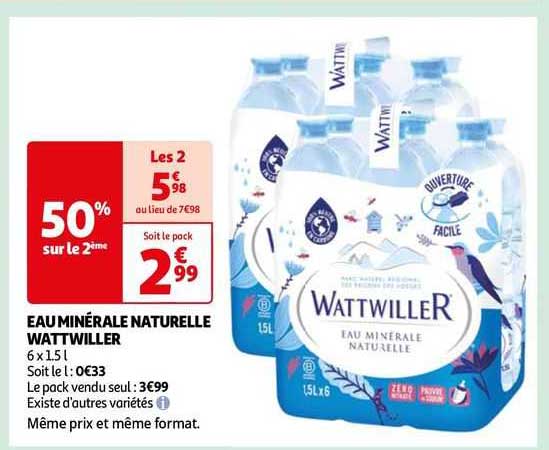 Promo Eau Minérale Naturelle Wattwiller chez Auchan - iCatalogue.fr