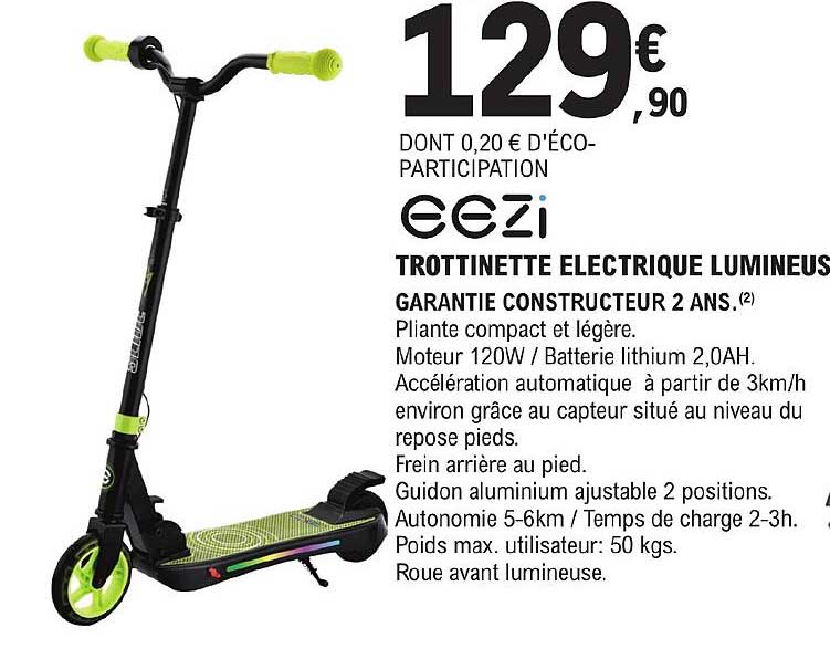 Promo Eezi Trottinette Electrique Lumineus chez E.Leclerc Sport ...