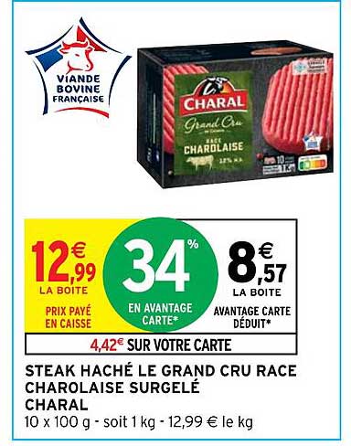 Promo Steak Haché Le Grand Cru Race Charolaise Surgelé Charal chez ...