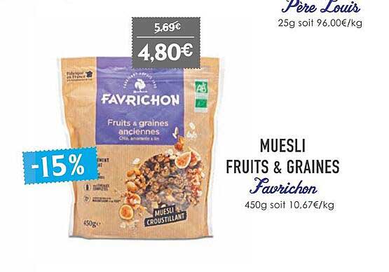 Promo Muesli Fruits & Graines Favrichon chez Naturalia - iCatalogue.fr
