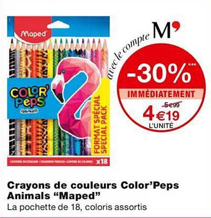 Promo Crayons De Couleurs Color'peps Animals "maped" chez Monoprix ...