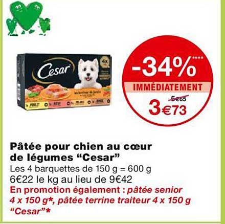 Promo Pâtée Pour Chien Au Cœur De Légumes "cesar" chez Monoprix ...