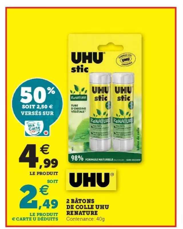 Promo 2 Bâtons De Colle Uhu Renature chez Hyper U - iCatalogue.fr