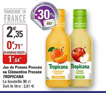 Offre Pur Jus De Clémentine Pressée Tropicana chez G20