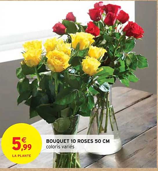 Promo Bouquet 10 Roses 50 Cm chez Intermarché Hyper - iCatalogue.fr