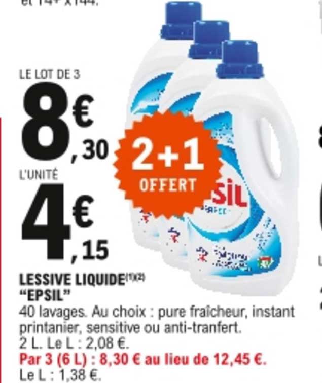 Promo Lessive Liquide "epsil" chez E.Leclerc - iCatalogue.fr