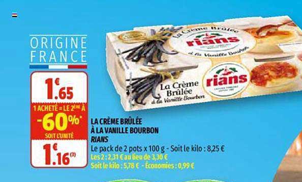 Promo La Crème Brûlée à La Vanille Bourbon Rians chez Coccinelle ...