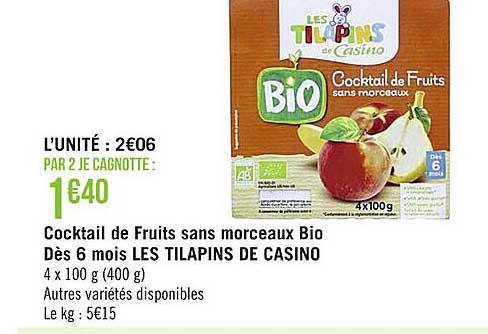 Promo Cocktail De Fruits Sans Morceaux Bio Dès 6 Mois Les Tilapins De ...