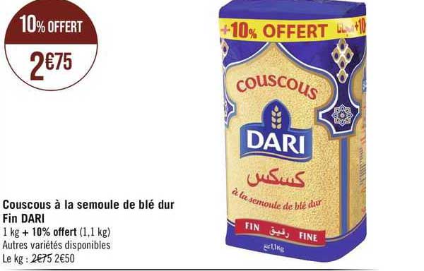 Promo Couscous à La Semoule De Blé Dur Fin Dari chez Géant Casino ...
