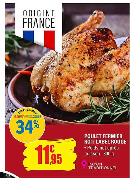 Promo Poulet Fermier Rôti Label Rouge chez E.Leclerc - iCatalogue.fr
