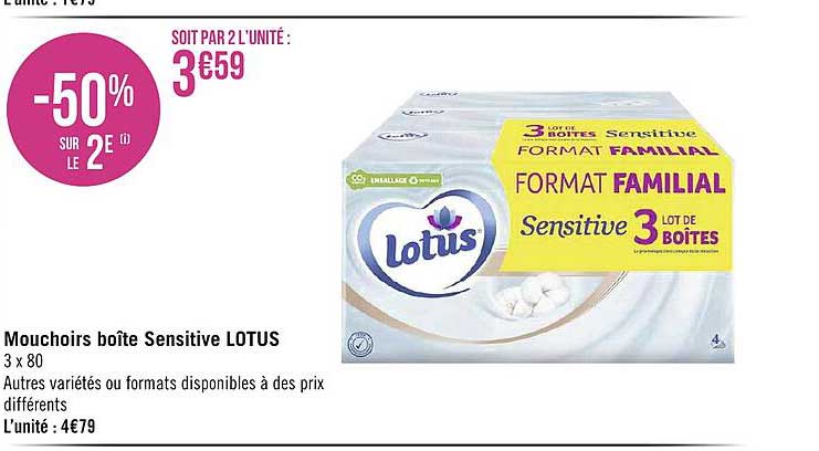 Promo Mouchoirs Boîte Sensitive Lotus chez Géant Casino - iCatalogue.fr