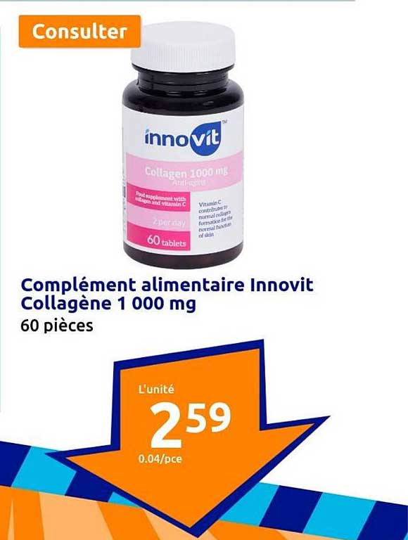 Promo Complément Alimentaire Innovit Collagène 1 000 Mg chez Action ...