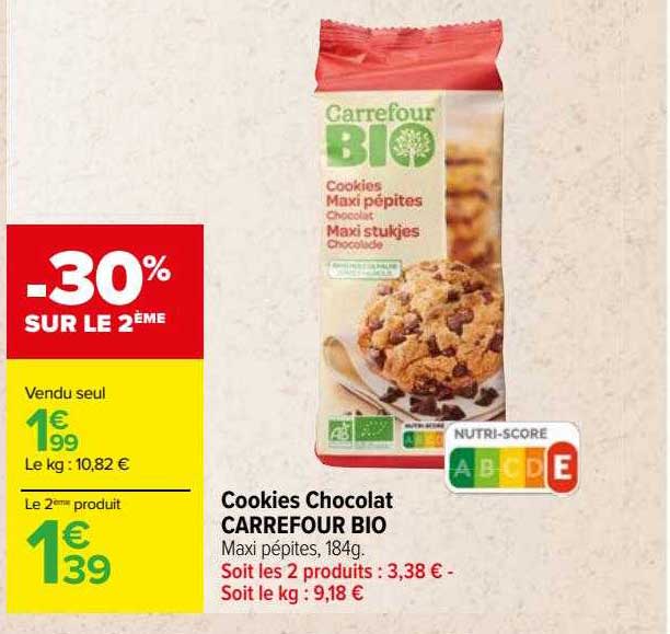 Promo Cookies Chocolat Carrefour Bio chez Carrefour - iCatalogue.fr