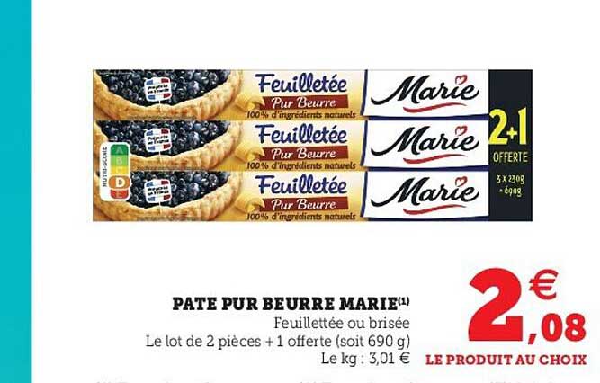 Offre Pâte Pur Beurre Marie chez Super U