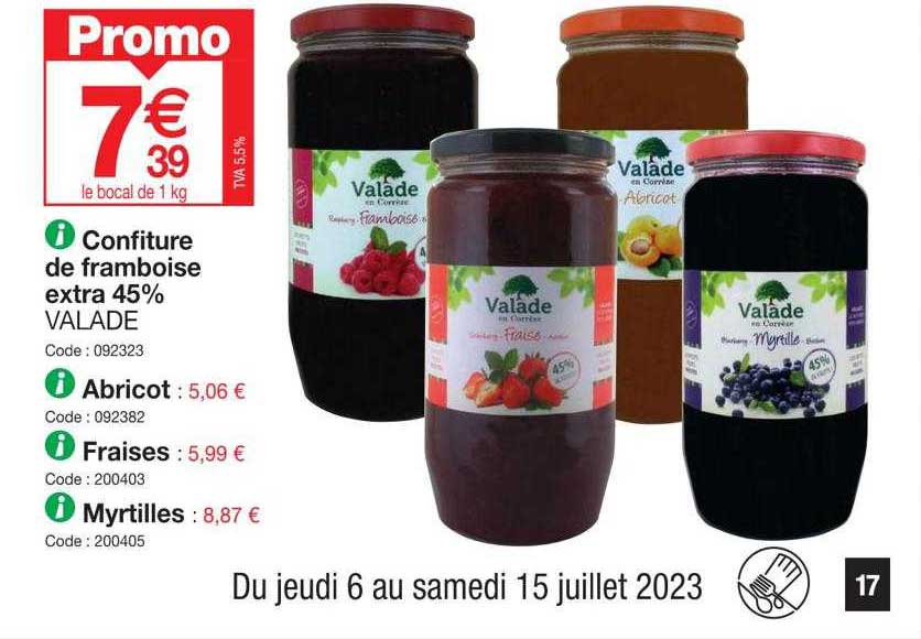 Promo Confiture De Framboise Extra 45% Valade chez Promocash ...