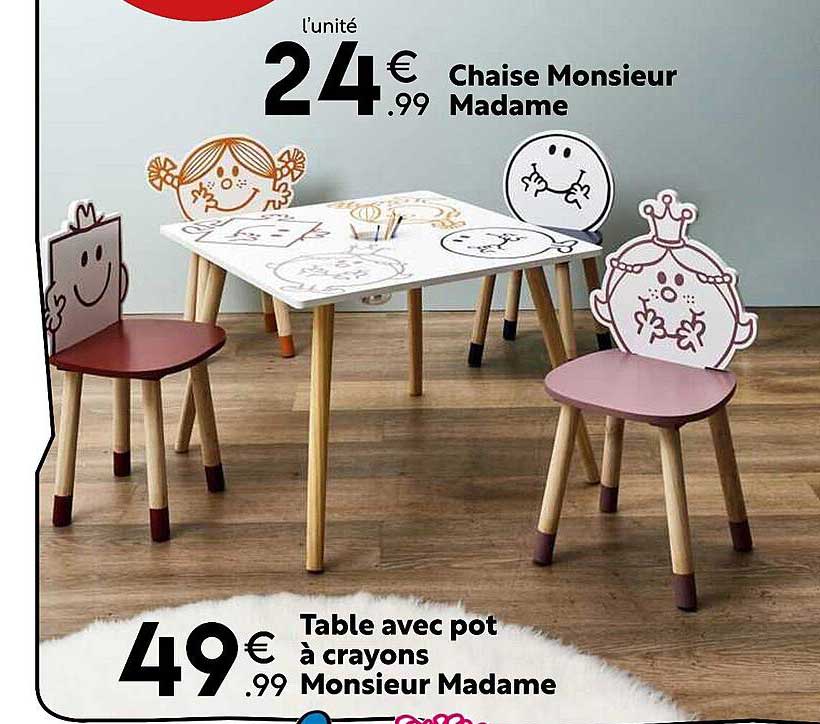 Promo Chaise Monsieur Madame, Table Avec Pot à Crayons Monsieur Madame ...