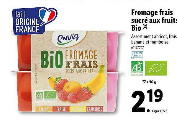 Promo Fromage Frais Sucré Aux Fruits Bio chez Lidl - iCatalogue.fr