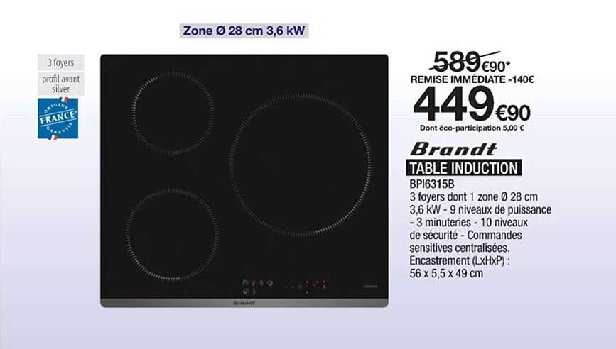 Promo Table Induction Brandt chez Proxi confort - iCatalogue.fr