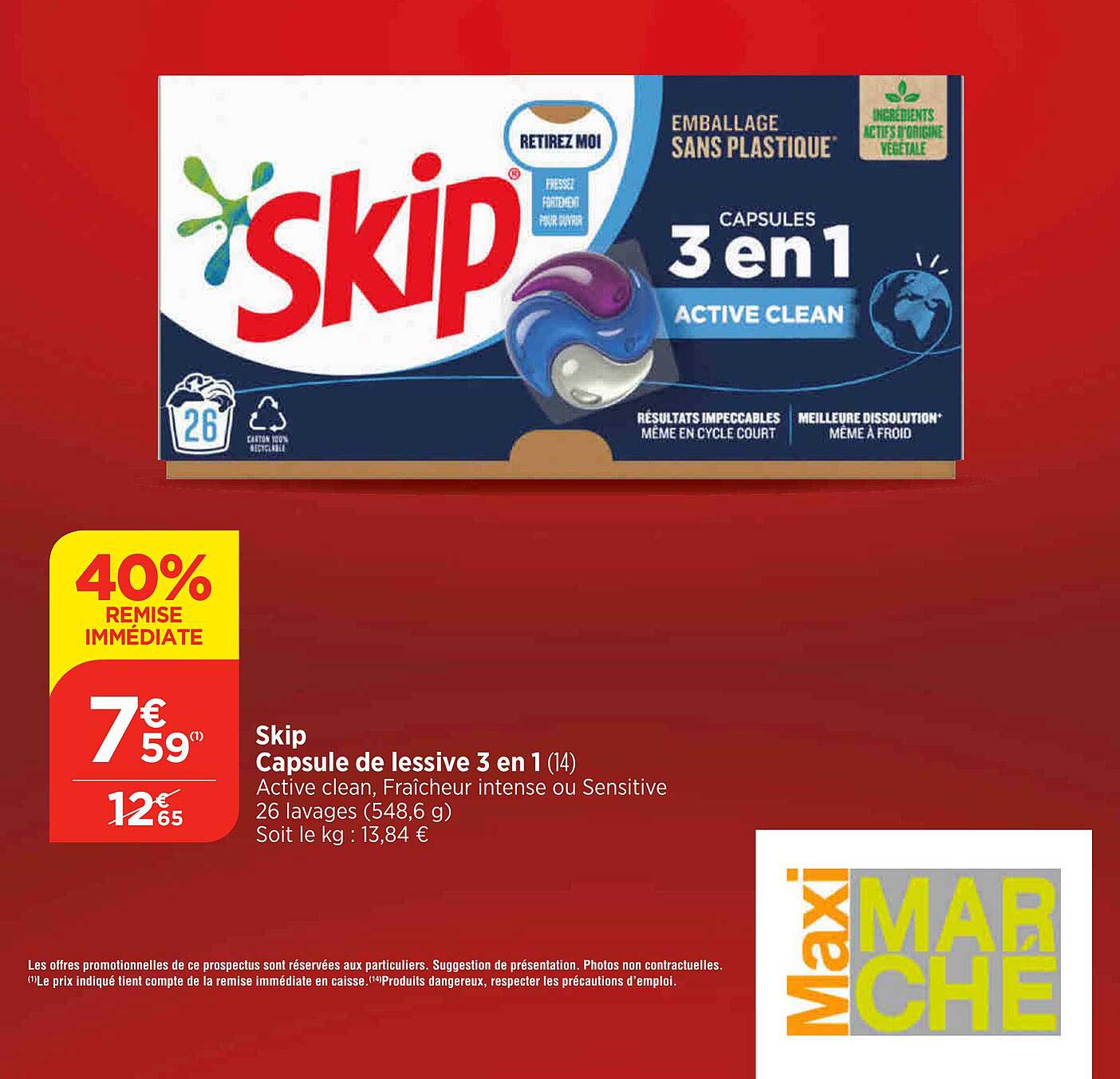Promo Capsule De Lessive 3 En 1 Skip chez Maximarché - iCatalogue.fr