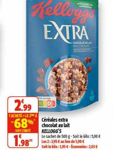 Promo Céréales Extra Chocolat Au Lait Kellogg's chez Coccinelle ...