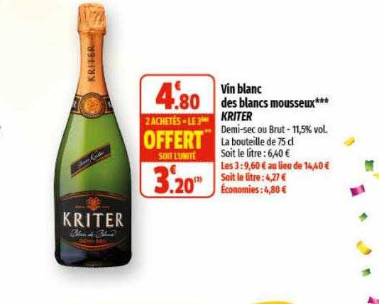 Promo Vin Blanc Des Blancs Mousseux Kriter chez Coccinelle Express ...