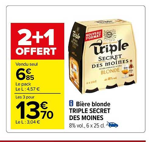 Promo Bière Blonde Triple Secret Des Moines chez Carrefour - iCatalogue.fr