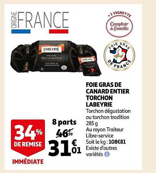 Promo Foie Gras De Canard Entier Torchon Labeyrie chez Auchan ...