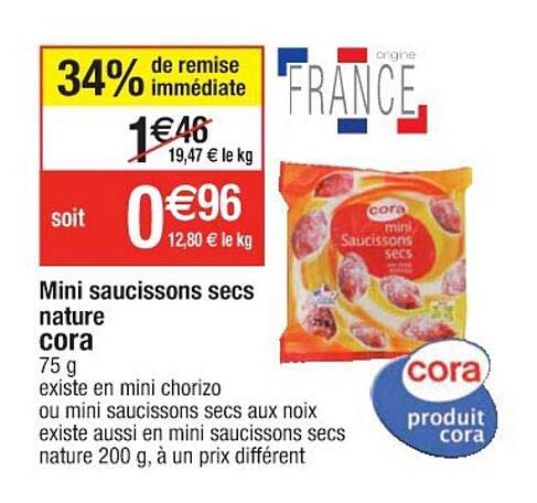 Promo Mini Saucissons Secs Nature Cora chez Cora - iCatalogue.fr