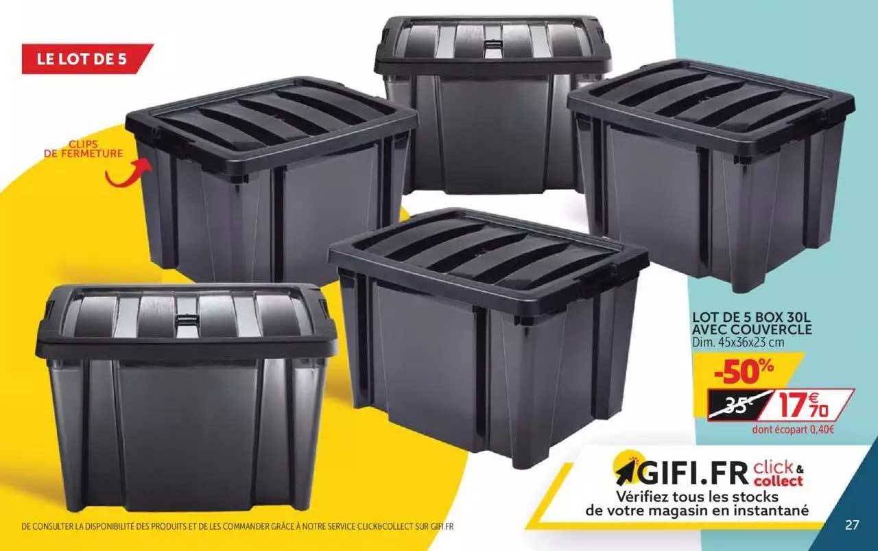 Promo Lot De 5 Box 30l Avec Couvercle chez GiFi - iCatalogue.fr