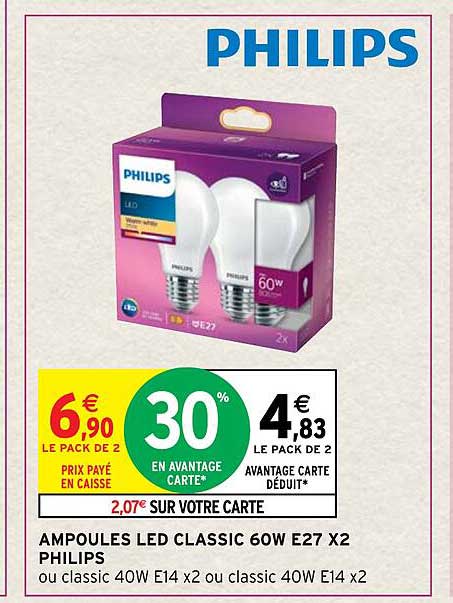 Promo Ampoules Led Classic 60w E27 X2 Philips chez Intermarché Hyper - iCatalogue.fr