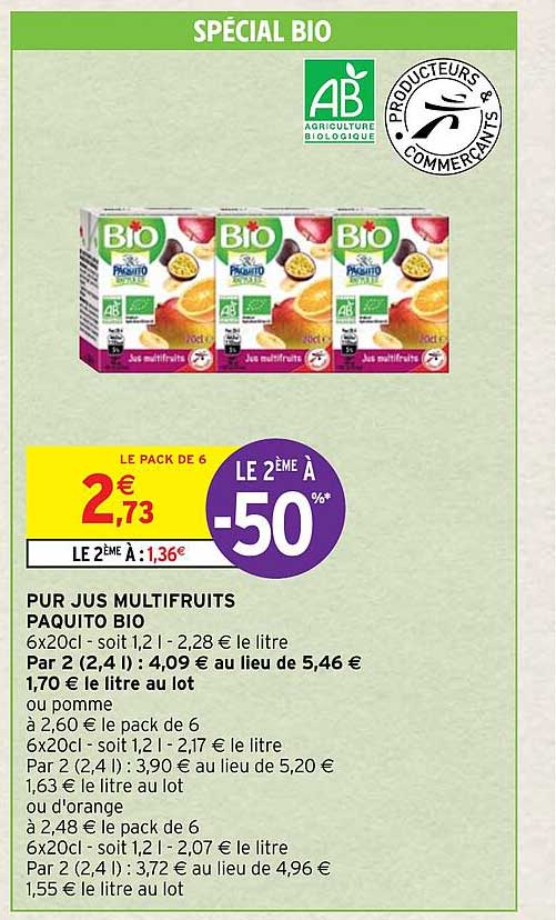 Promo Pur Jus Multi Fruits Paquito Bio chez Intermarché Hyper ...