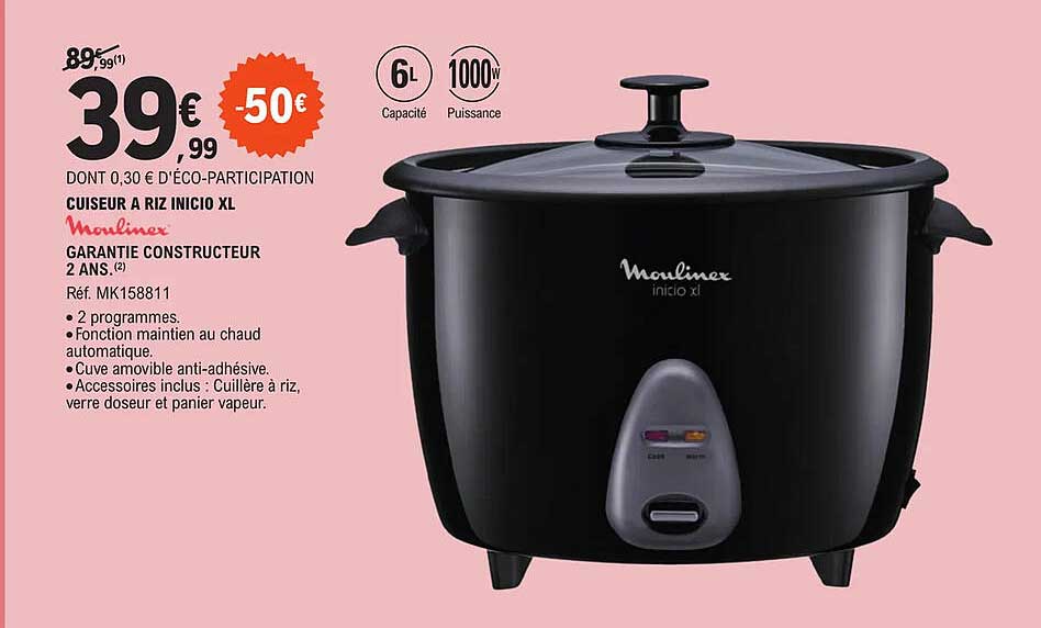 Promo Cuiseur à Riz Inicio Xl Moulinex chez E.Leclerc - iCatalogue.fr