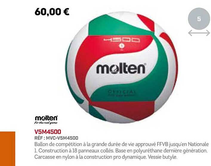 Offre V5m4500 Molten chez Sport 2000