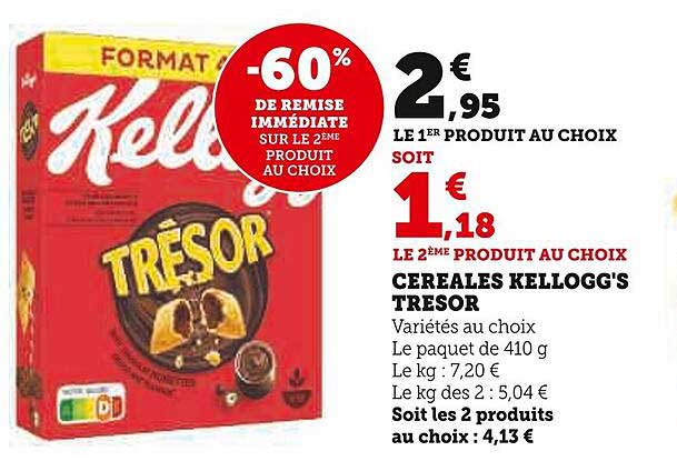 Promo Céréales Kellogg's Trésor chez Super U - iCatalogue.fr