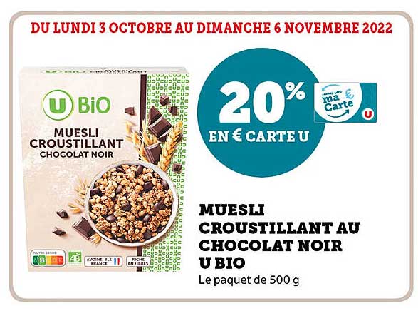 Promo Muesli Croustillant Au Chocolat Noir U Bio chez Super U ...