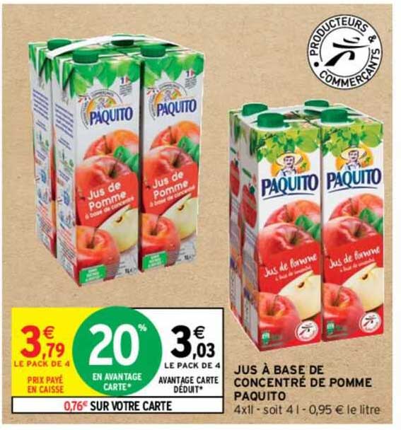 Promo Jus à Base De Concentré De Pomme Paquito chez Intermarché ...