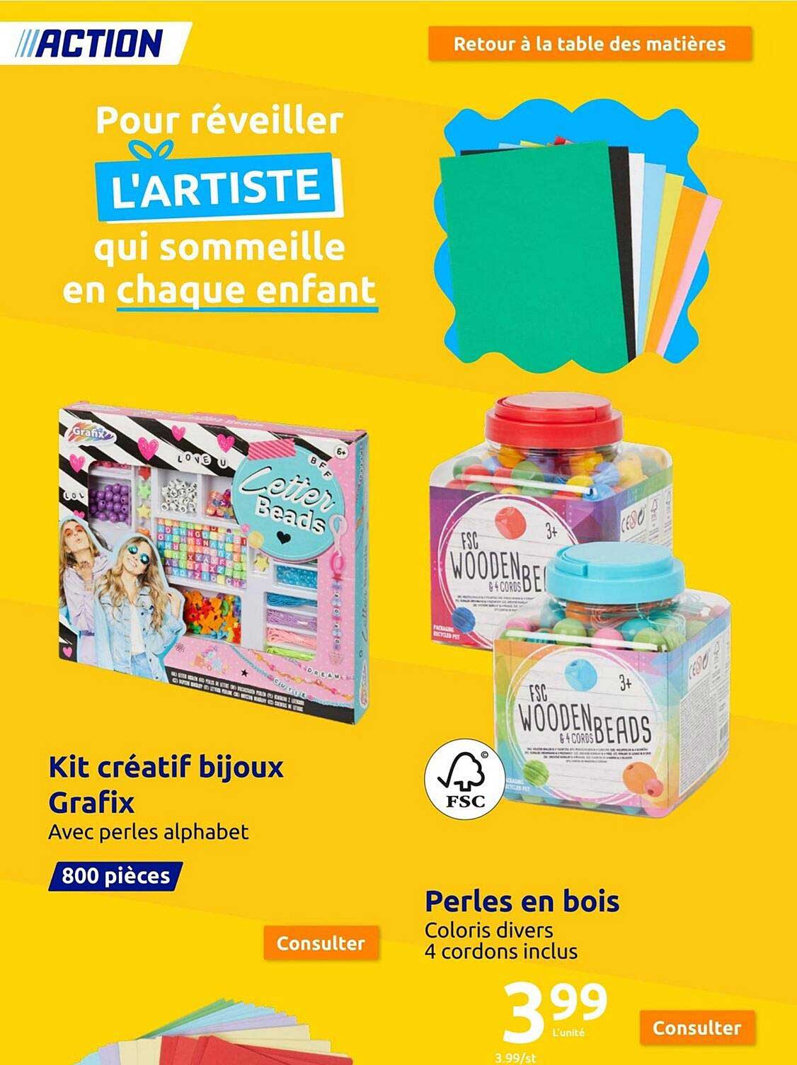 Promo Kit Créatif Bijoux Grafix, Perles En Bois chez Action - iCatalogue.fr