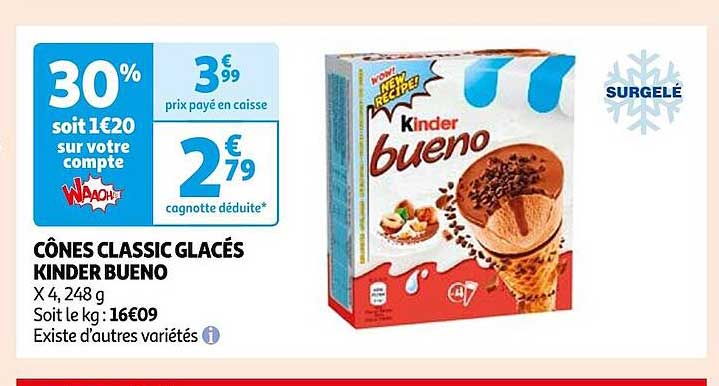 Promo Cônes Classic Glacés Kinder Bueno chez Auchan - iCatalogue.fr