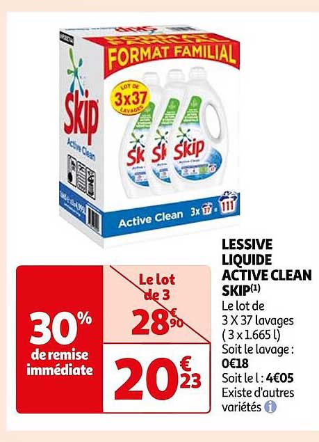Promo Lessive Liquide Active Clean Skip chez Auchan - iCatalogue.fr