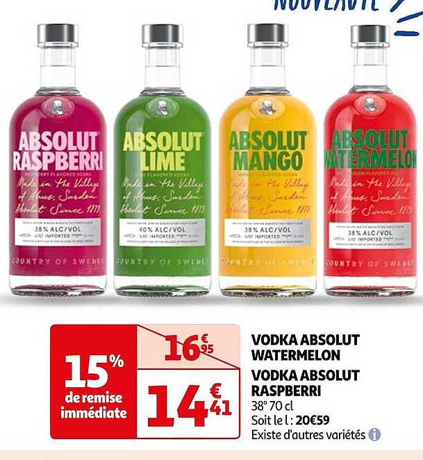 Promo Vodka Absolut Watermelon , Vodka Absolut Raspberri chez Auchan ...