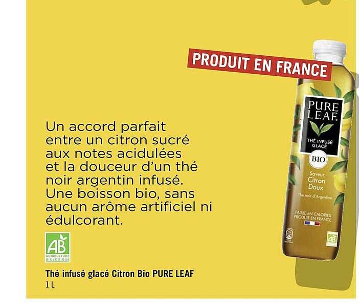 Promo Thé Infusé Glacé Citron Bio Pure Leaf chez Géant Casino ...