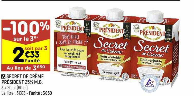 Promo Secret De Crème Président 25% M.g. chez Leader Price - iCatalogue.fr