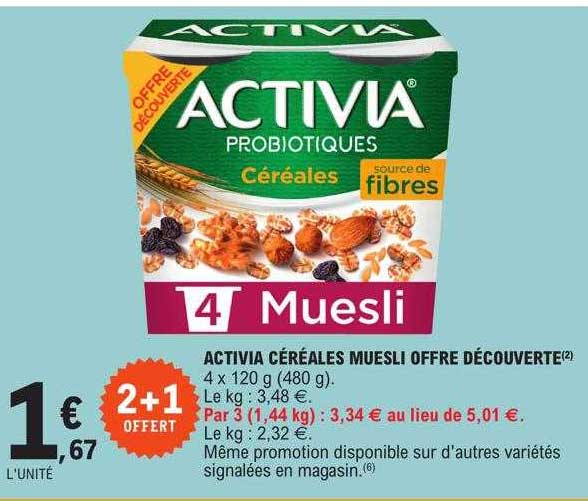 Promo Activia Céréales Muesli Offre Découverte chez E.Leclerc ...