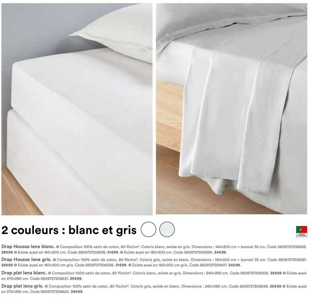 Promo Drap Housse Lena Blanc, Drap Housse Lena Gris, Drap Plat Lena ...