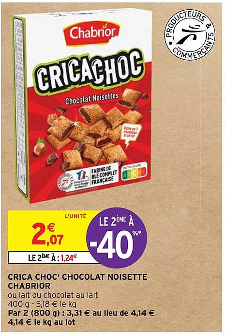 Promo Crica Choc' Chocolat Noisette Chabrior chez Intermarché Express ...