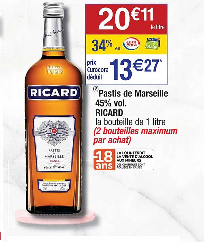 Promo Pastis De Marseille 45% Vol. Ricard chez Cora - iCatalogue.fr